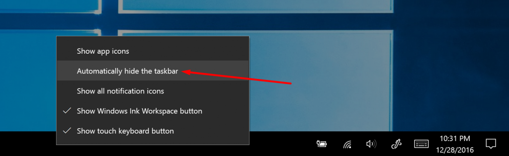 Automatically Hide Taskbar In Tablet Mode In Windows 10