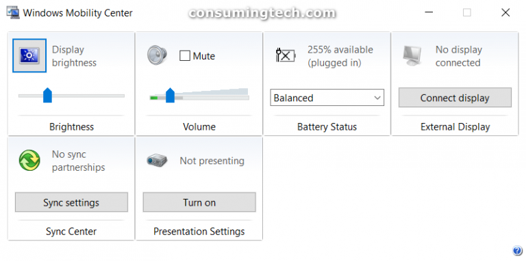 Mobility Center Windows10